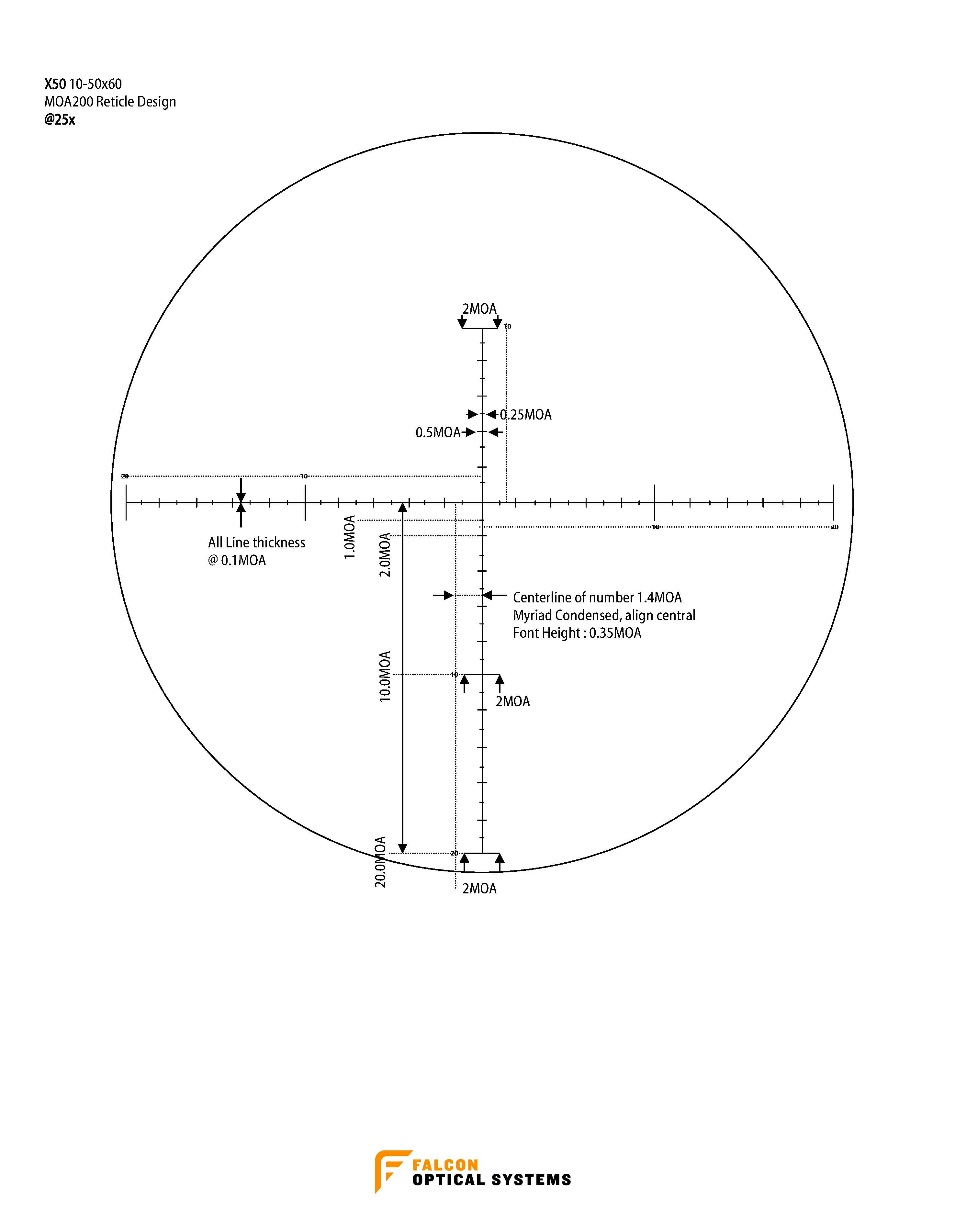 Falcon Optics X50 10-50x60 Riflescope with MOA Reticle, and 1/8 MOA Cl ...